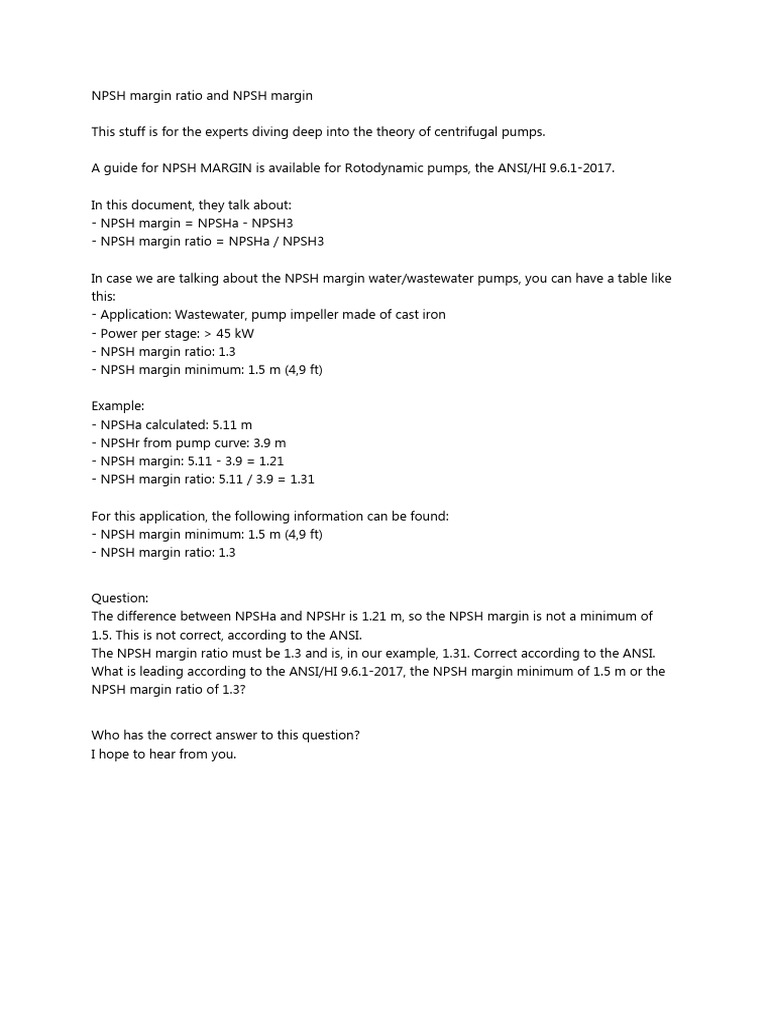 NPSH Margin Ratio and NPSH Margin | PDF