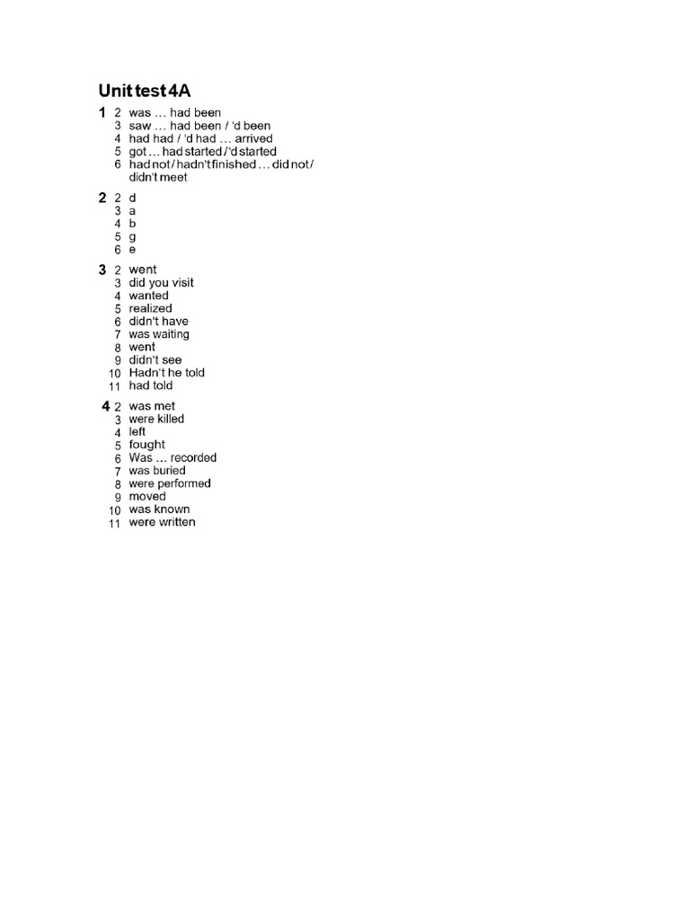 Ponavljanje - Unit 4 - Rjesenja | PDF