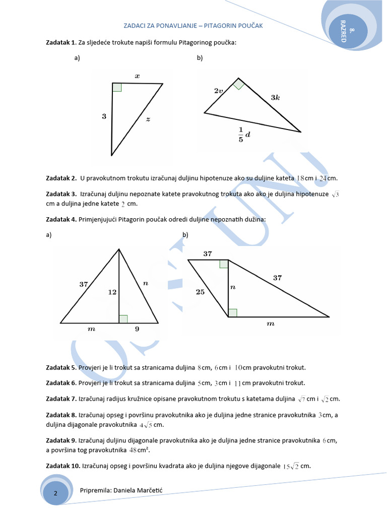 Zadaci_za_ponavljanje_-_Pitagorin_poucak | PDF