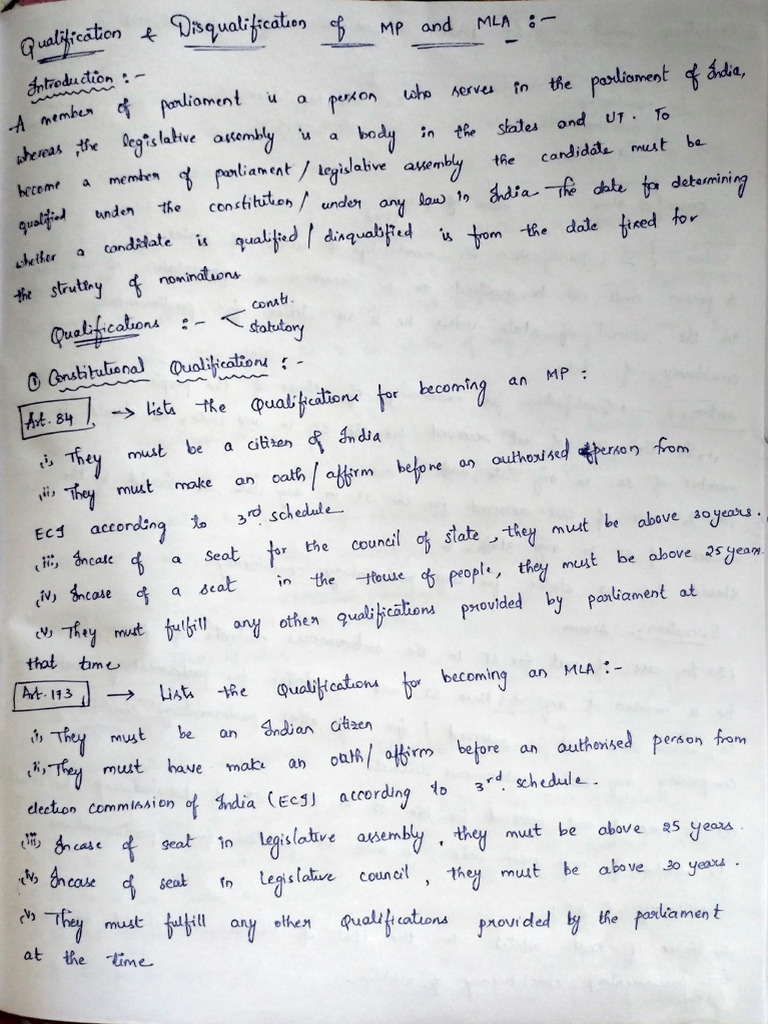 Disqualification and Qualification of MP Mla | PDF