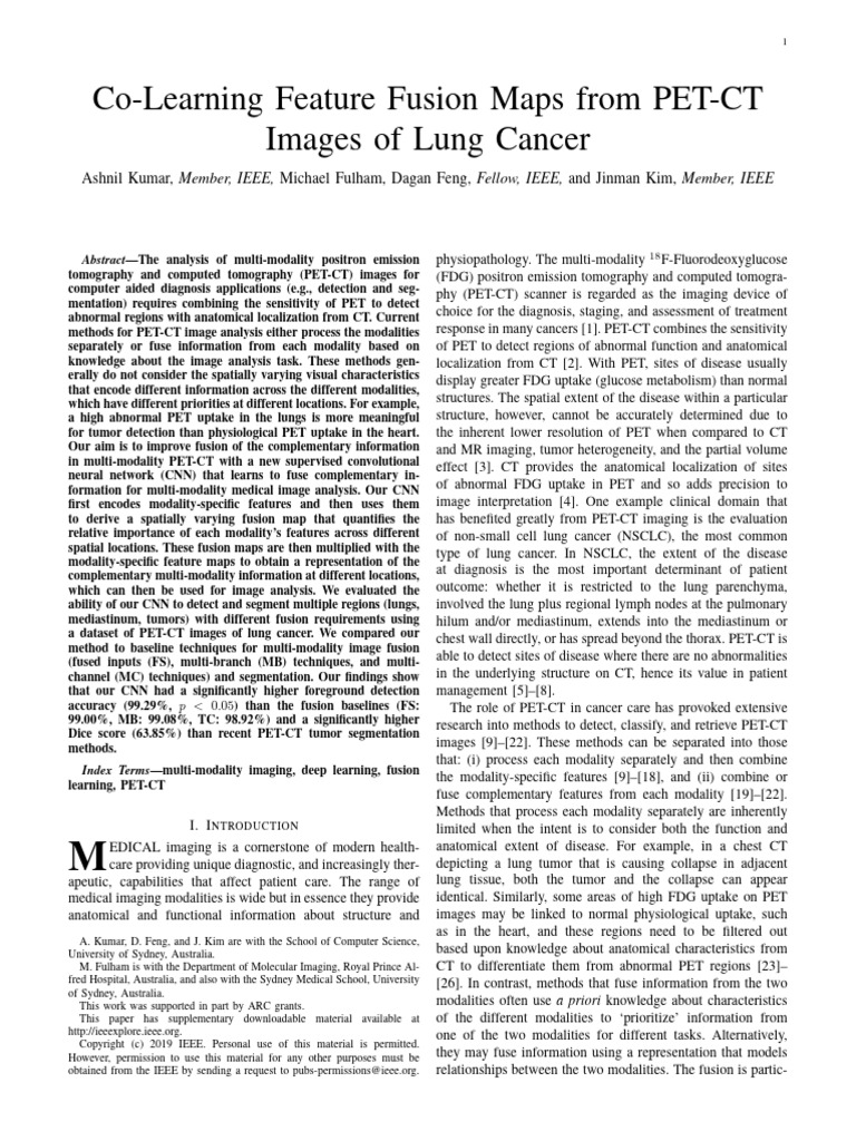 Co-Learning Feature Fusion Maps From PET-CT | Download Free PDF ...