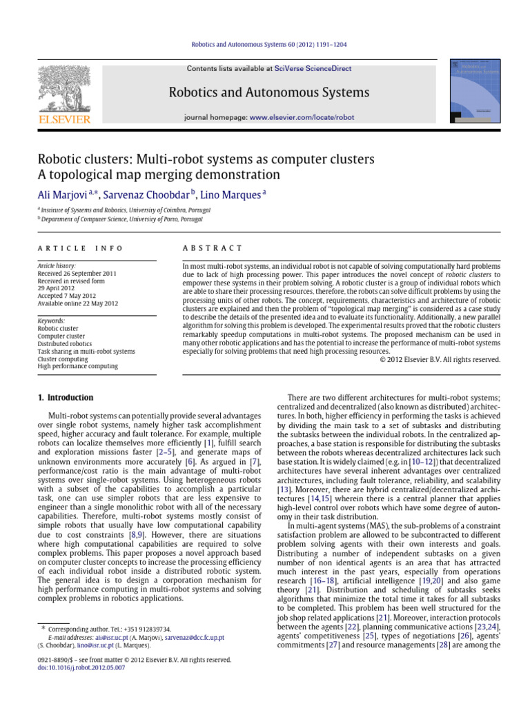 Multi Robot Systems As Computer Clusters Pdf Computer Cluster Message Passing Interface