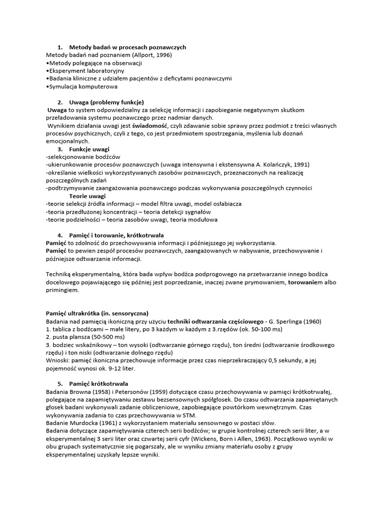 Procesy Poznawcze | PDF