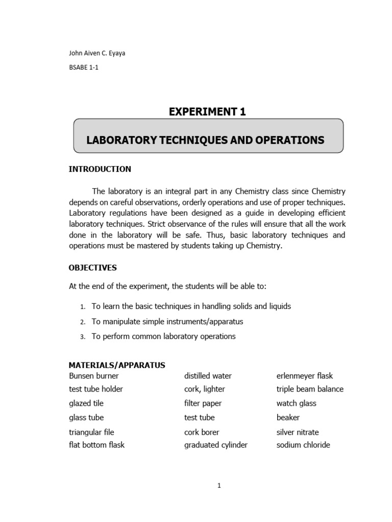 Experiment #1 - Chem Lab | PDF | Filtration | Precipitation (Chemistry)