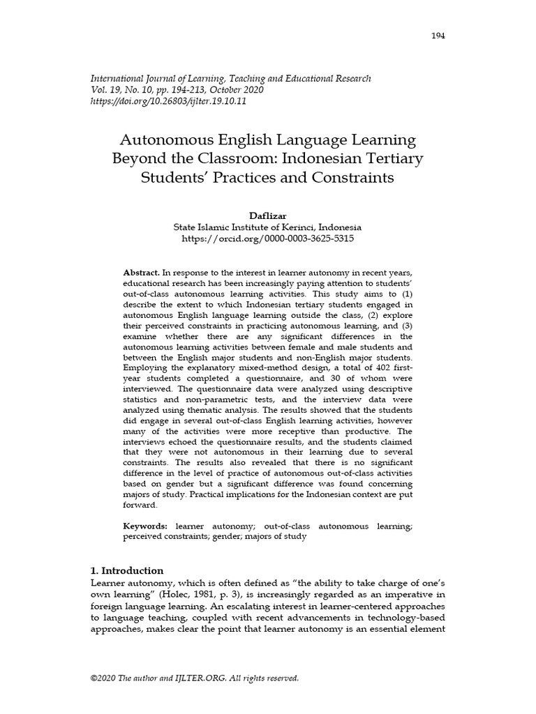 Autonomous_English_Language_Learning_Bey | PDF | Quantitative Research | Learning