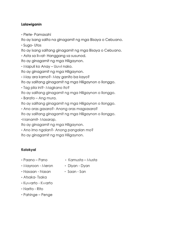 Salitang Kalye Meanings | PDF