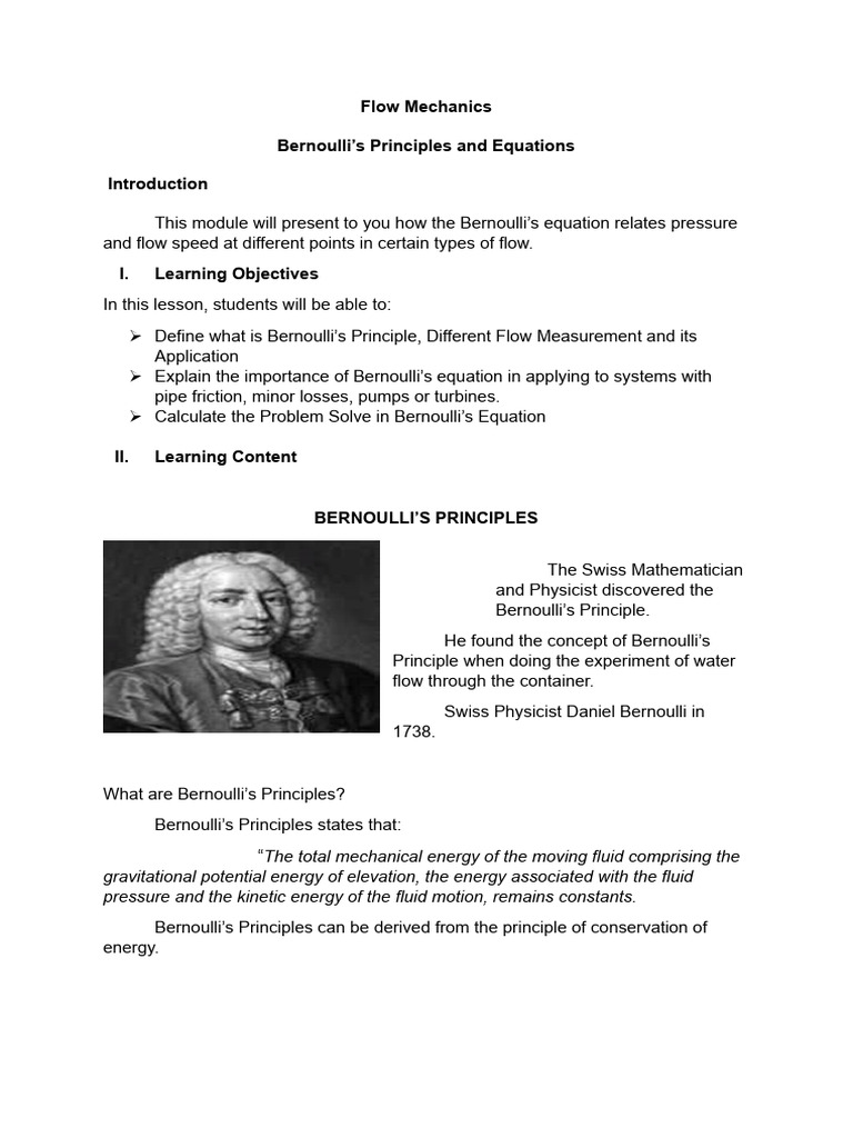 Bernoulli Module | PDF | Fluid Dynamics | Pressure