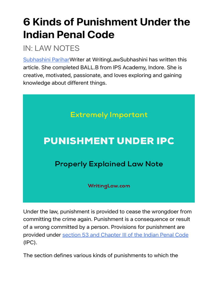 6 Kinds of Punishment Under The Indian Penal Code | PDF | Punishments ...