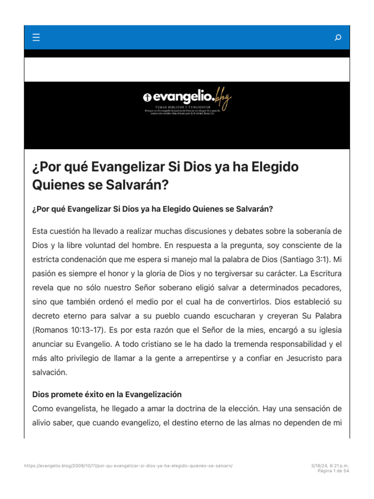 ¿Por Qué Evangelizar Si Dios Ya Ha Elegido Quienes Se Salvarán? | PDF ...
