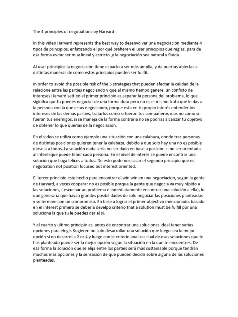 The 4 Principles of Negotiations by Harvard | PDF | Negociación