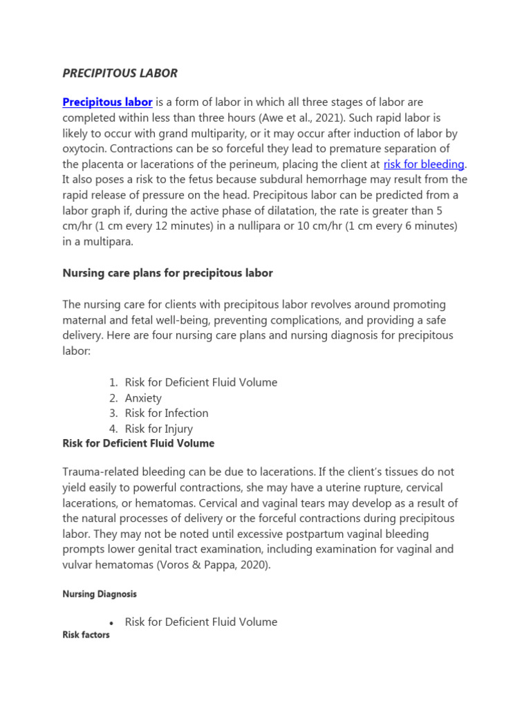 Precipitous Labor | Download Free PDF | Childbirth | Intravenous Therapy