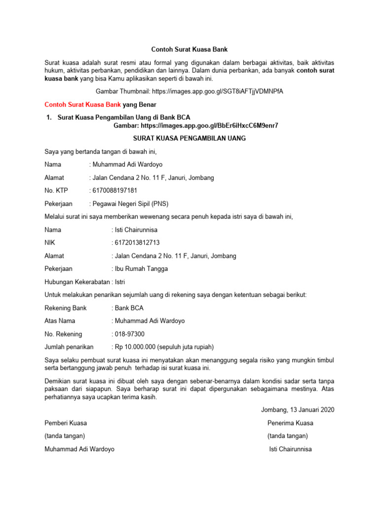 14 Contoh Surat Kuasa Bank | PDF