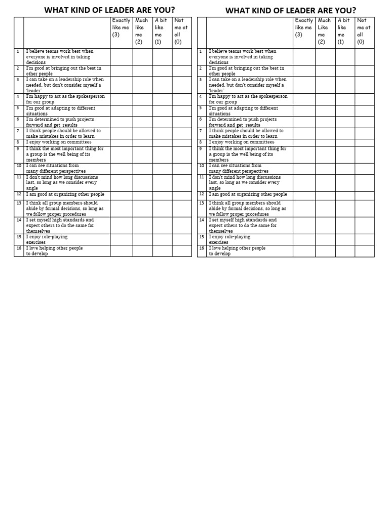 Leadership Style Self-Assessment | PDF | Leadership | Psychology
