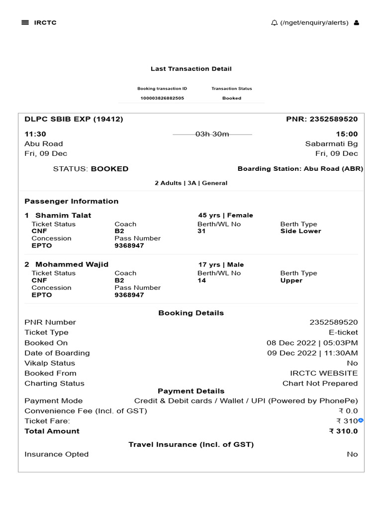 IRCTC Booking Confirmation Details | PDF | Service Industries | Money