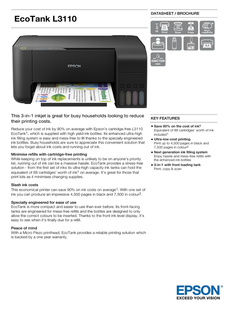 ecotank-l3110-datasheet_1605444840 | PDF | Image Scanner | Printer (Computing)