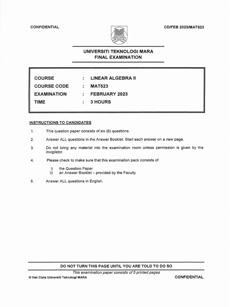 Uitm Mat523 Feb2023 Final | PDF