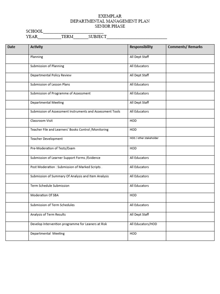 DEPARTMENTAL MANAGEMENT PLAN Sample | PDF