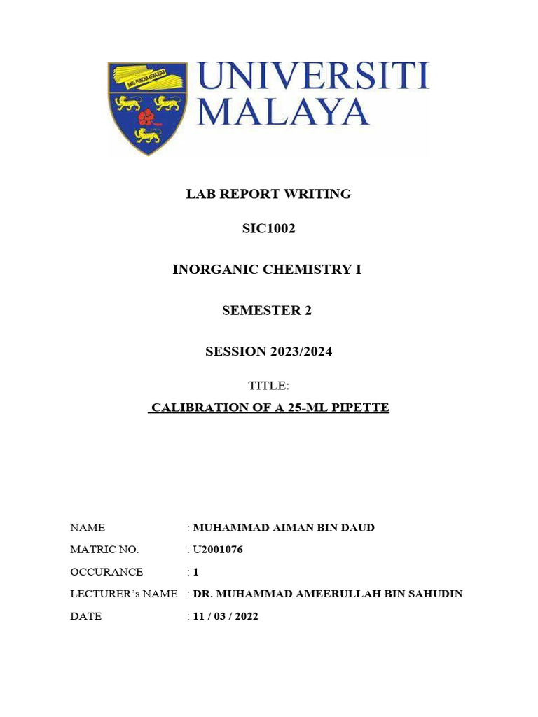 Exp 1 (Calibration of A 25 ML Pipette) | PDF | Metrology | Volume