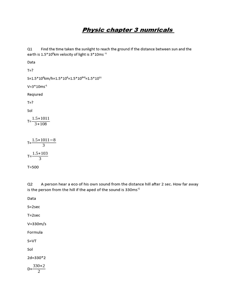 Physic Chapter 3 Numricals | PDF | Acceleration | Velocity