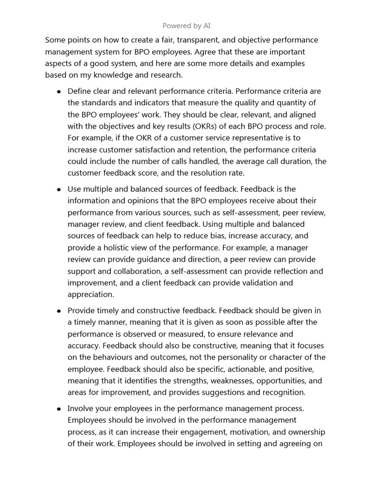 Objective Performance Management System For Bpo Employees Pdf