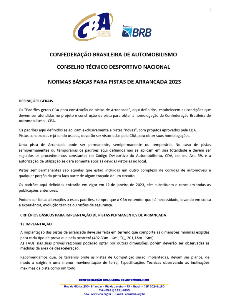 Normas para Pistas de Arrancada 2023 | PDF | Corridas de automóveis | Pista