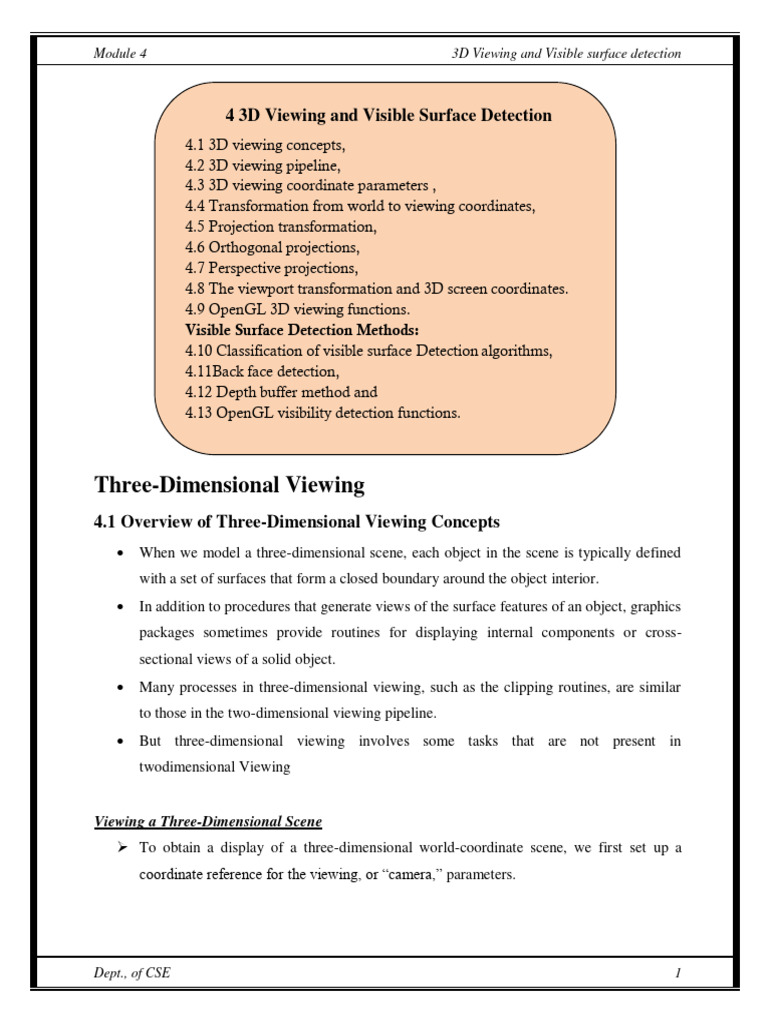 Three-Dimensional Viewing: 4 3D Viewing and Visible Surface Detection ...