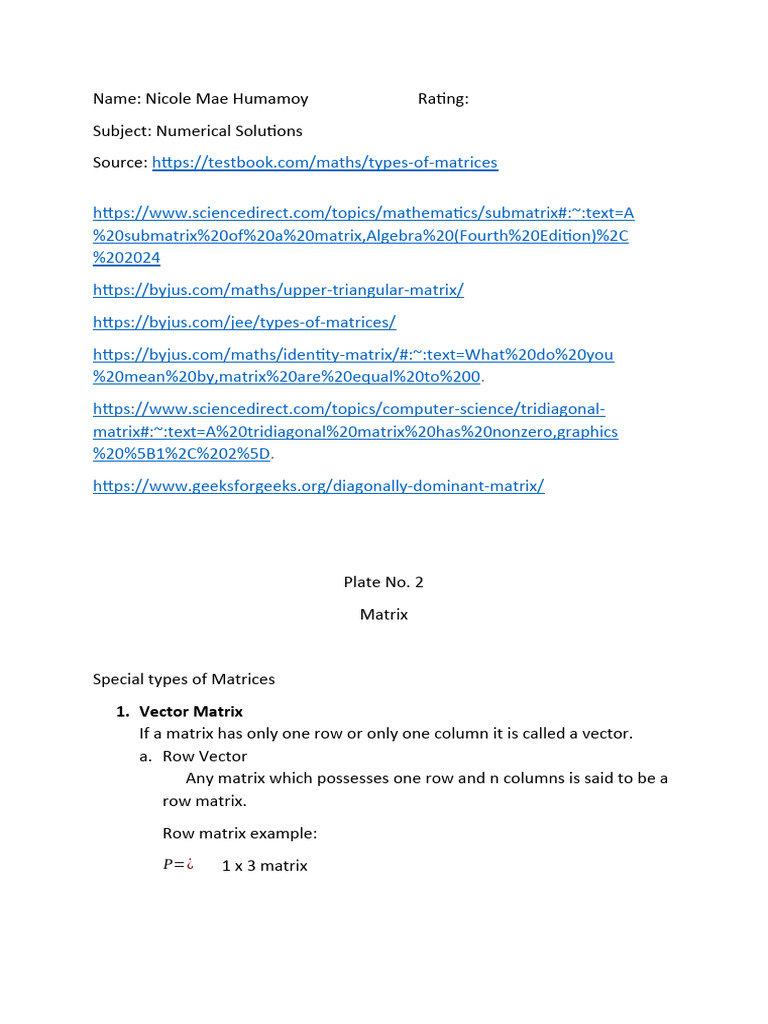 Nums Assignment Matrix | PDF | Matrix (Mathematics) | Mathematical Concepts