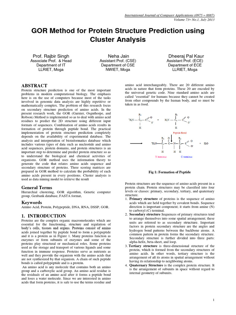 GOR Method For Protein Structure Prediction Using Cluster Analysis | PDF | Beta Sheet | Alpha Helix
