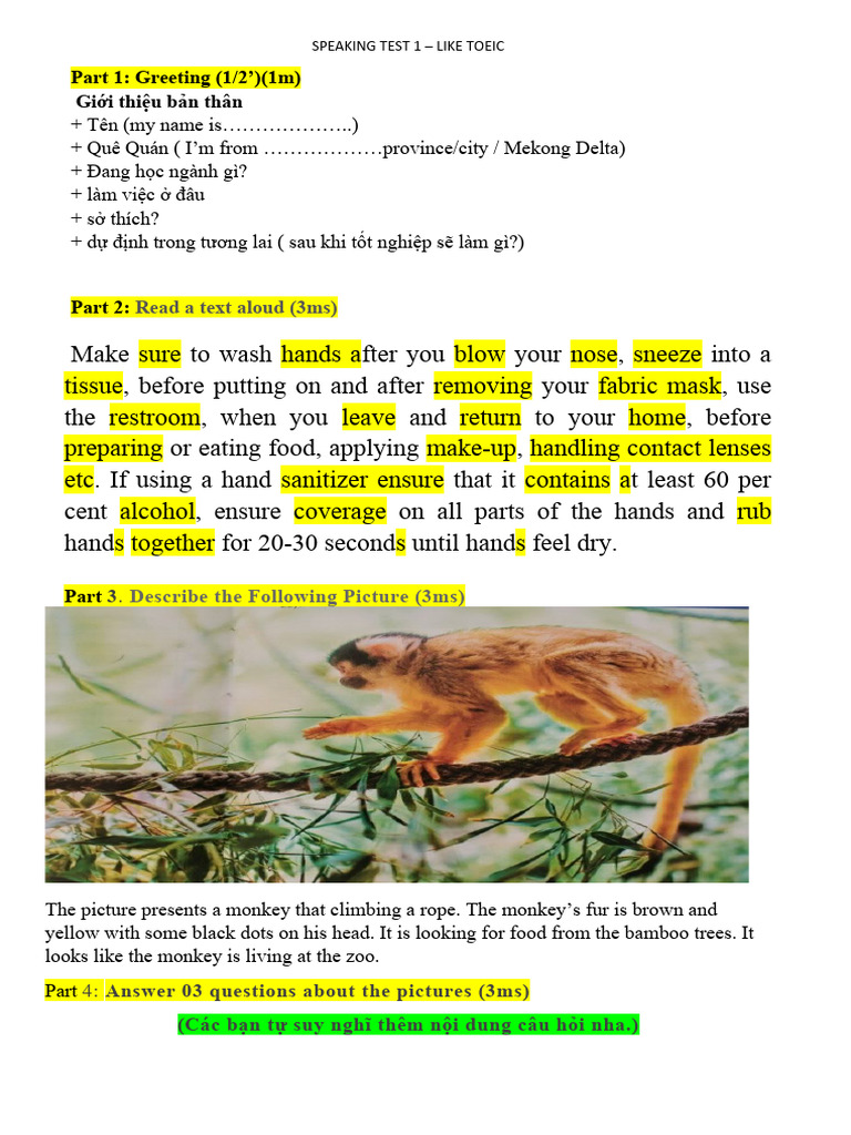 Speaking Test 1 | PDF