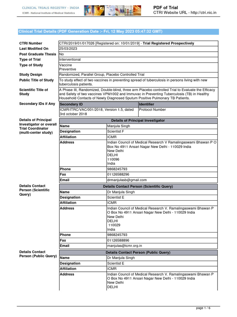 example_001 (7) | PDF | Tuberculosis | Clinical Trial