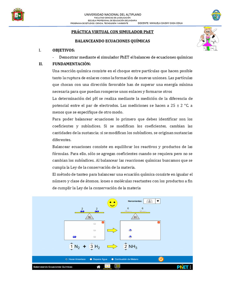 Balanceo de Ecuaciones Químicas con PhET | PDF | Estequiometría | Química