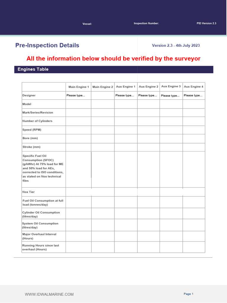 Idwal Pre-Inspection Details (Ver 2.3) | PDF | Cargo | Smoke