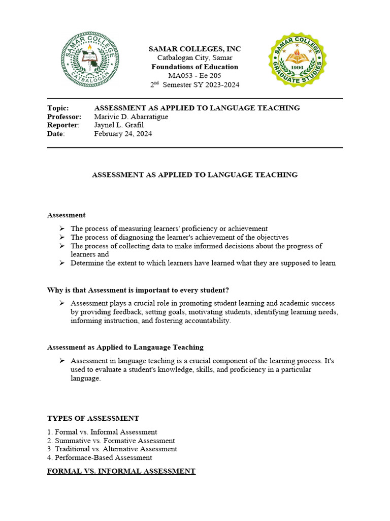 SAMAR COLLEGES | PDF | Educational Assessment | Learning