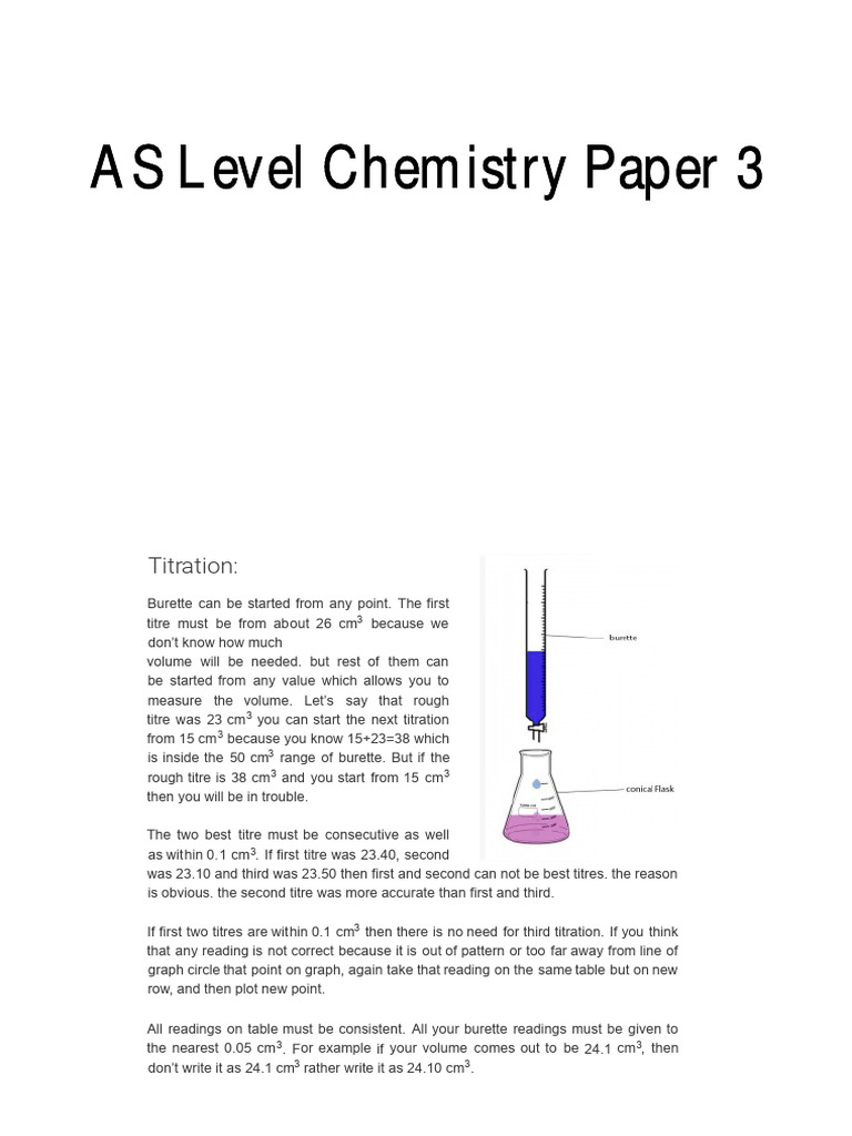 As Level Chemistry Practical Paper 3 GCE Guide | PDF | Aldehyde | Titration