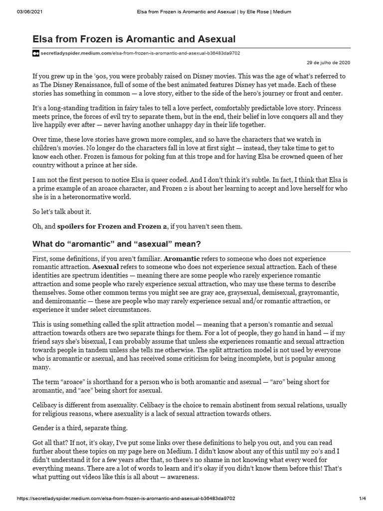 Elsa From Frozen Is Aromantic and Asexual - by Elle Rose - Medium | PDF | Human Sexuality ...