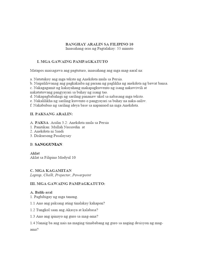 A Detailed Lesson Plan in English 10 Day 2 Copy 2 | PDF