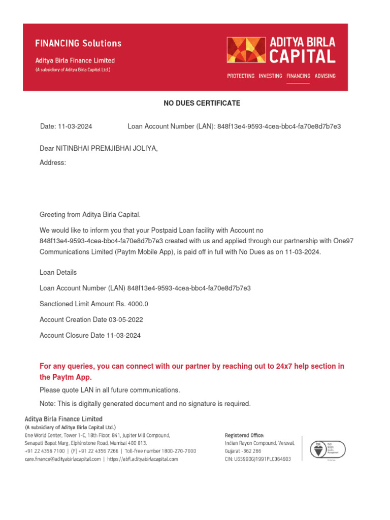 No Dues Certificate | PDF