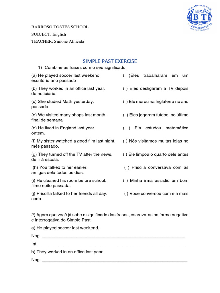Simple Past Exercício | PDF
