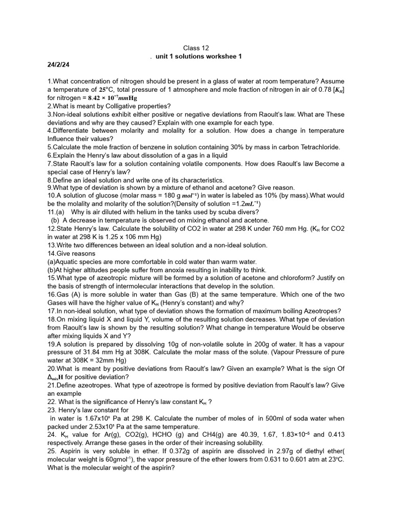 Unit 1 Solutions Worksheet | PDF | Applied And Interdisciplinary ...