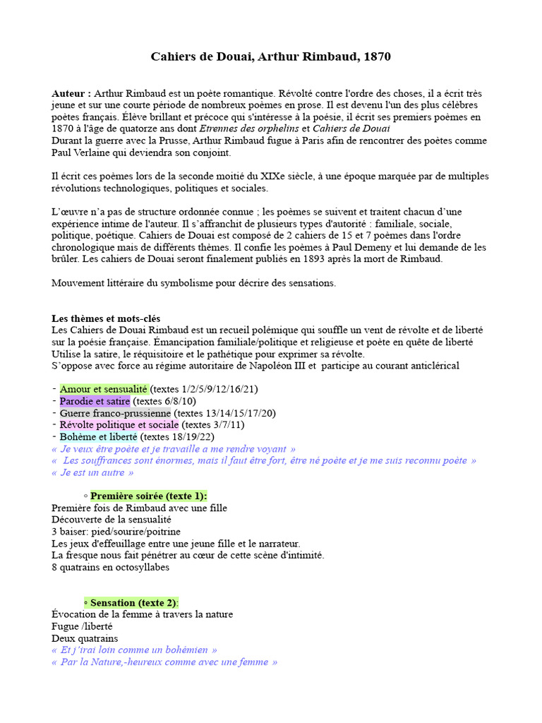 Cahiers de Douai | PDF | Arthur Rimbaud | Poésie