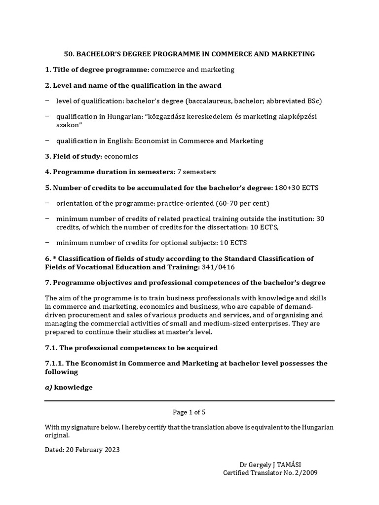 Educational and Outcome Requirements - BSC in Commerce and Marketing en ...