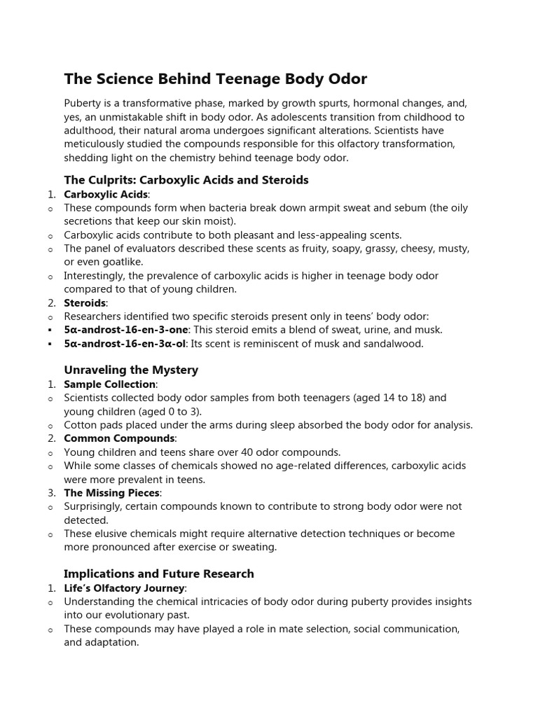 Teen Body Odor: The Science Explained | PDF | Odor | Adolescence