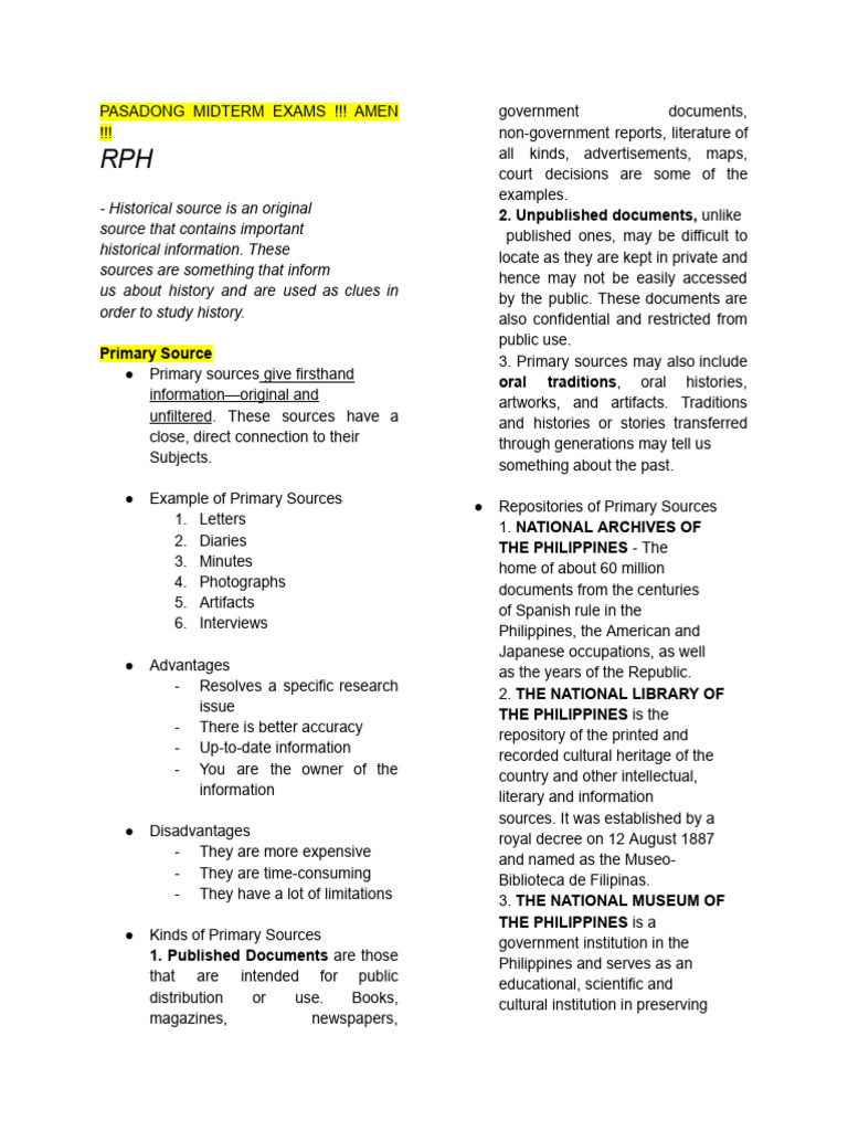 RPH Reviewer | Download Free PDF | Primary Sources