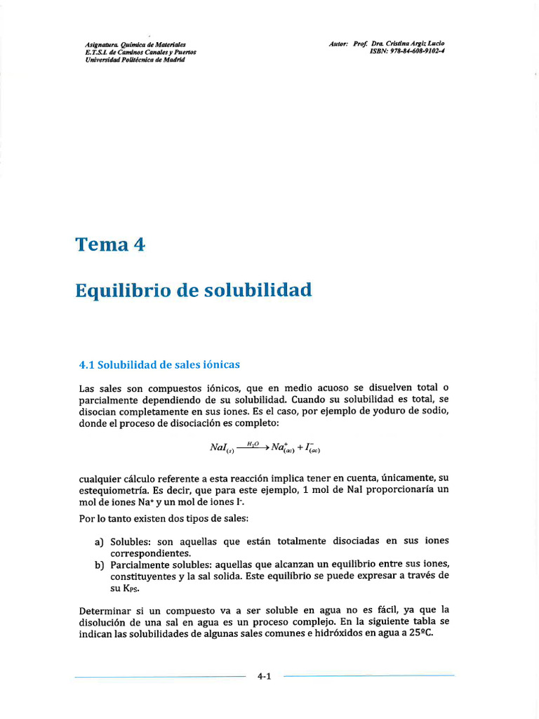 Tema 4 Equilibrio de Solubilidad | PDF