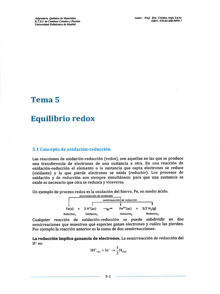 Tema 5 Equilibrio Redox y Electrolisis | PDF