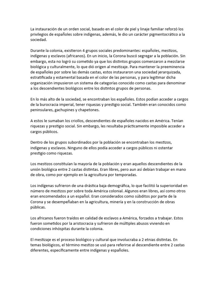 Estructura social colonial en América | PDF | America latina