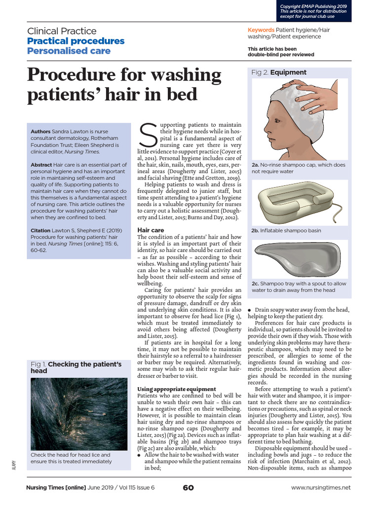 Procedure For Washing Patients Hair in Bed | PDF | Hygiene | Shampoo