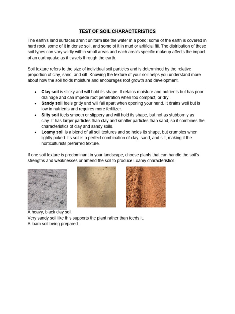 Test of Soil Characteristics Research | PDF | Density | Loam