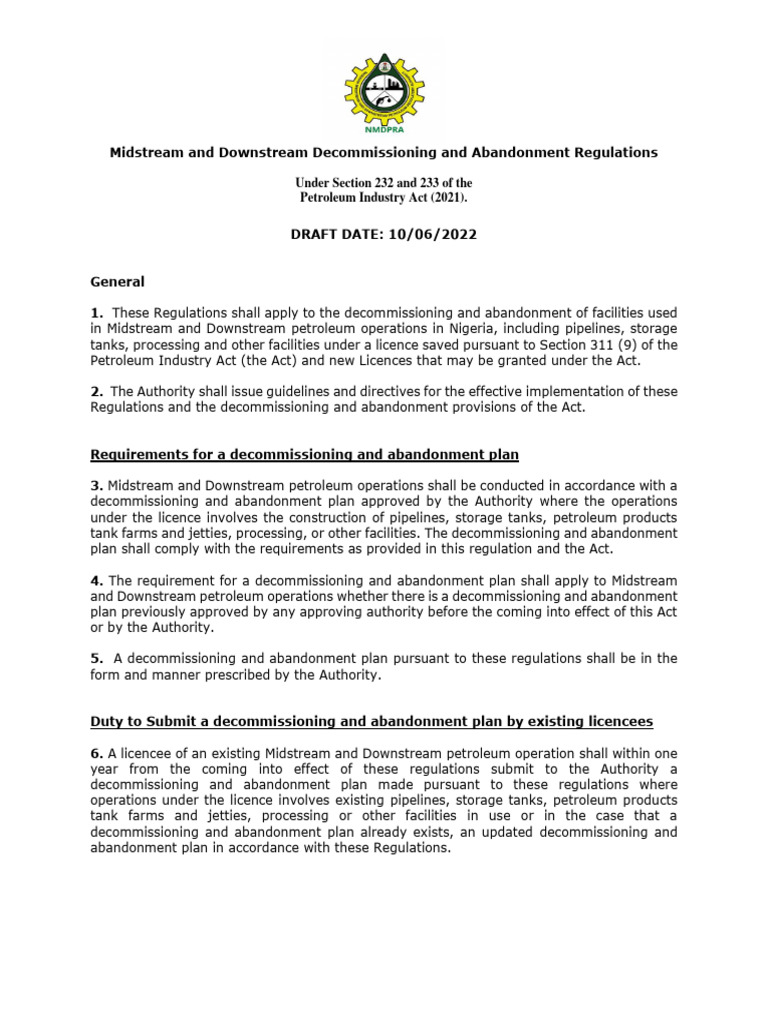 Midstream and Downstream Decommissioning and Abandonment Regulations ...