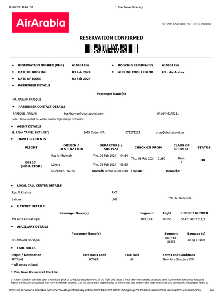 ARSLAN RAFIQUE Air Arabia | PDF | Transport | Civil Aviation